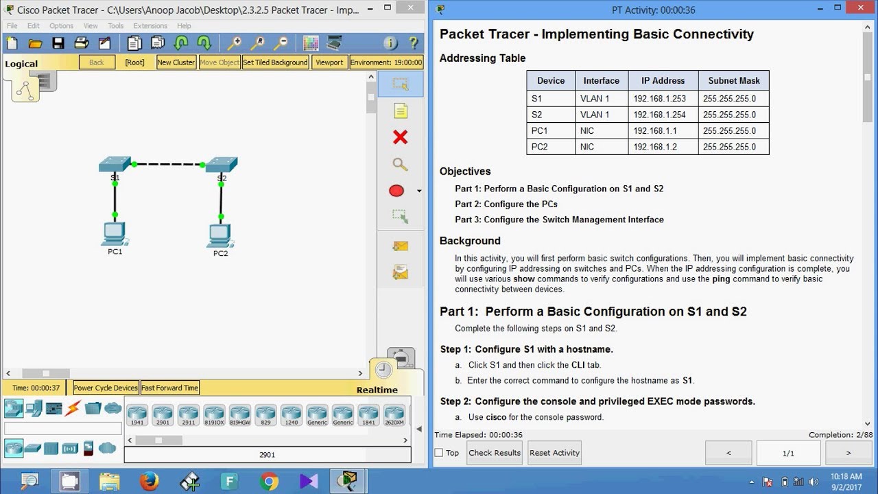 2.3.2.5 Packet Tracer - Implementing Basic Connectivity