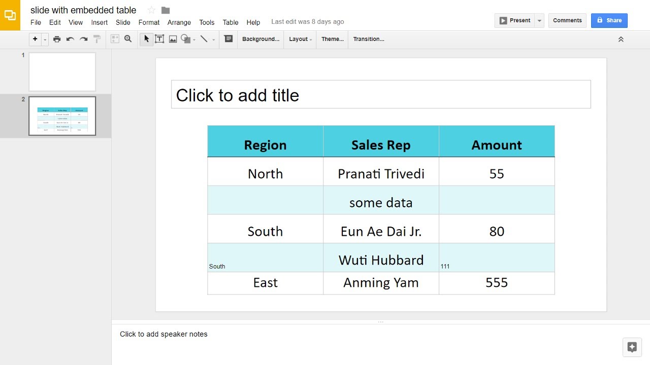 Embed a Spreadsheet from Google Sheets into Google Slides