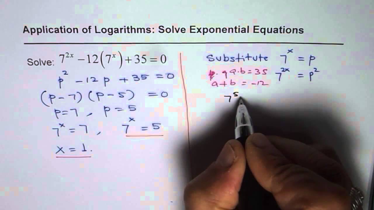 Exponential Quadratic Equation Solution with Logarithms