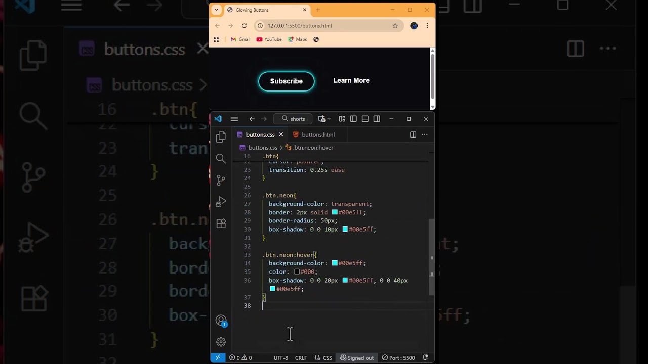 CSS Glowing Button Tutorial — Futuristic UI Design #programming #coding