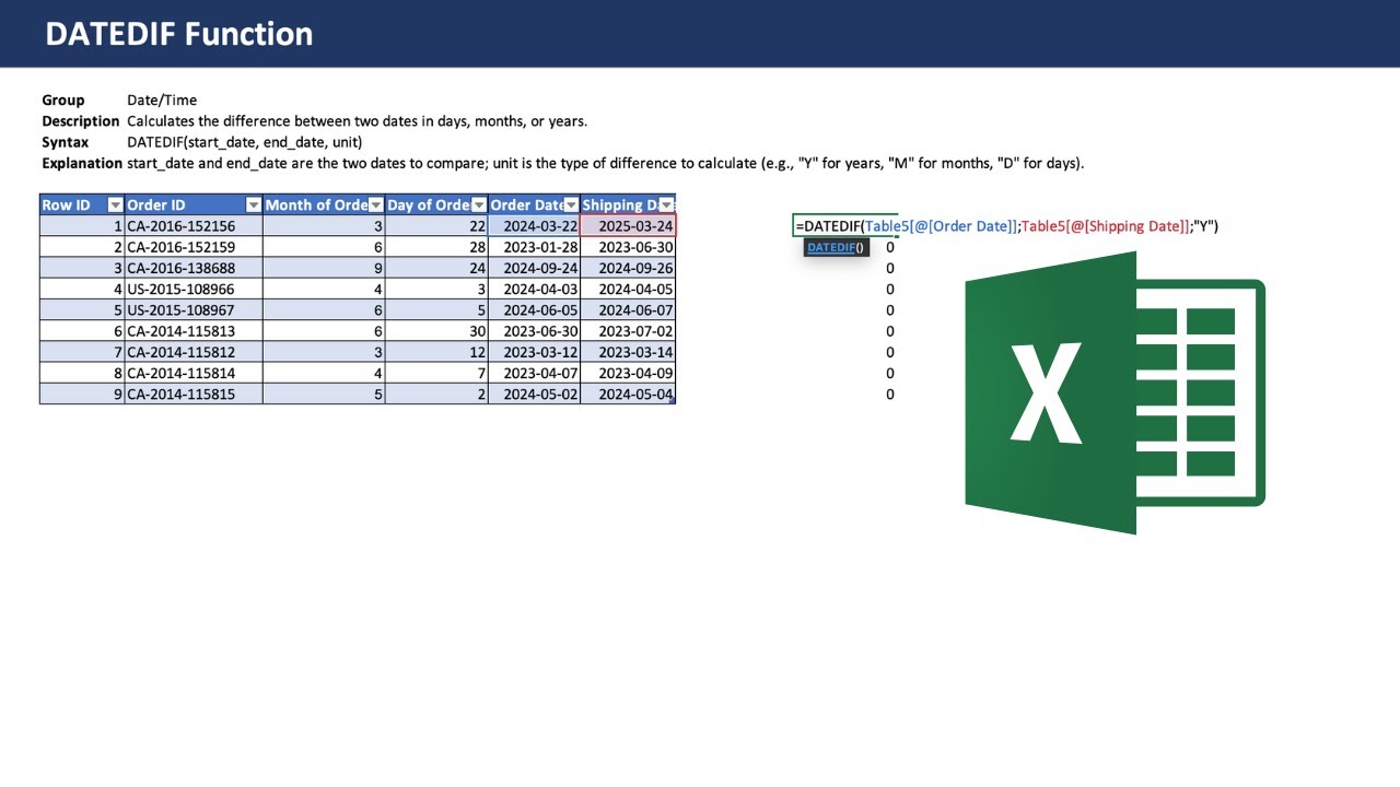 Excel DATEDIF Function - Beginner Tutorial with examples