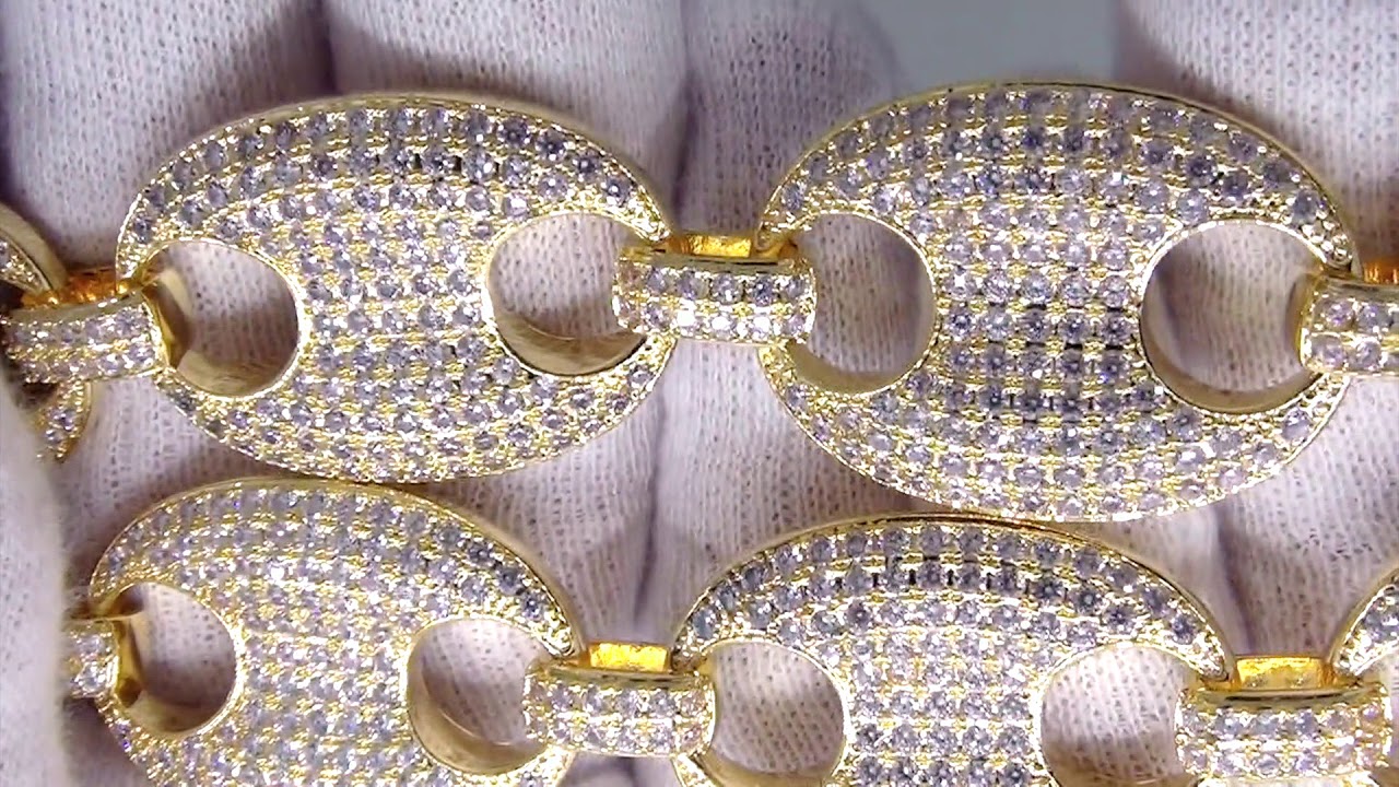 Bling Bling Chain .925 Sterling Silver Gold 24MM Marine Link CZ ...