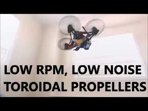 Low noise DRONE with four toroidal propellers