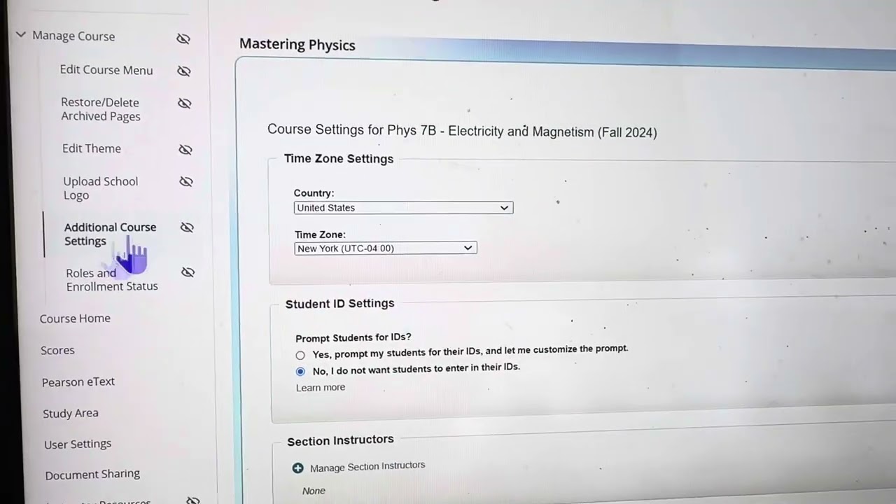 For Physics Professors that use Pearson Mastering Physics: Changing Time Zones
