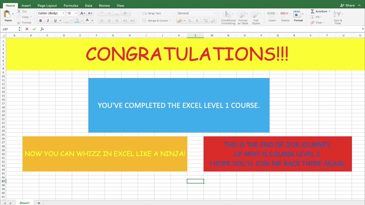 36. Congratulations | MS - Excel Tutorial