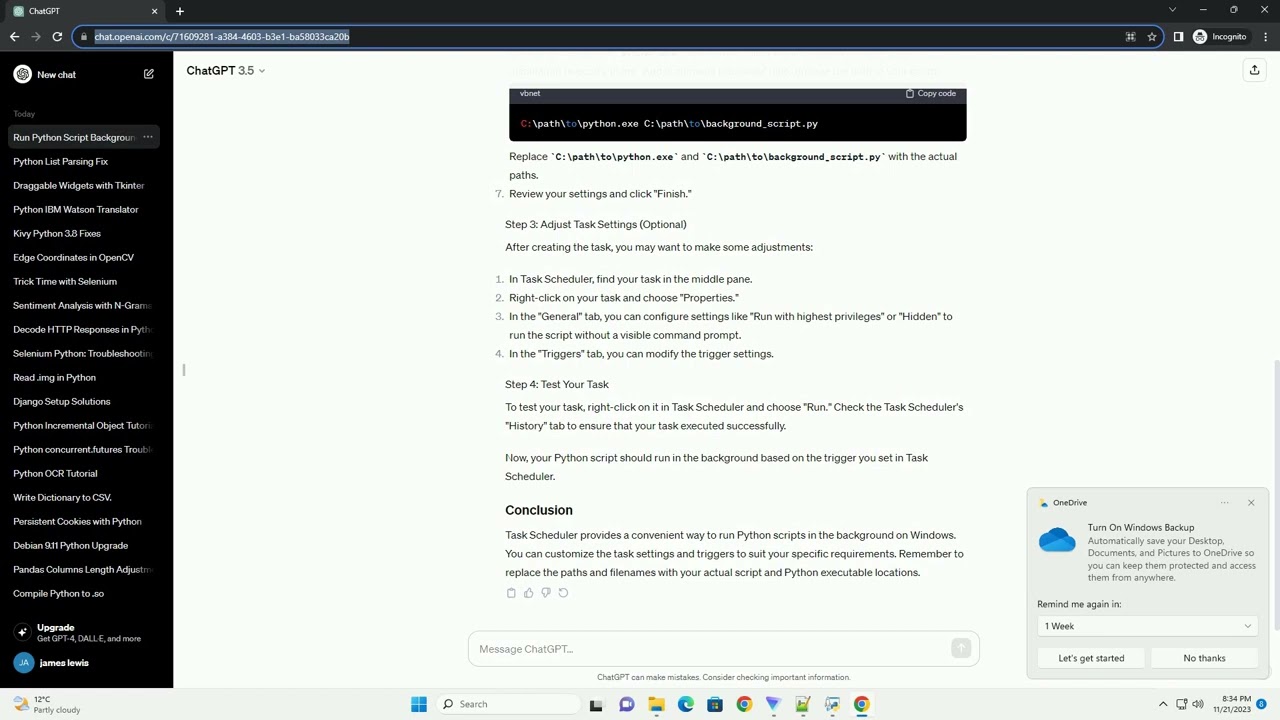 How to constantly run Python script in the background on Windows