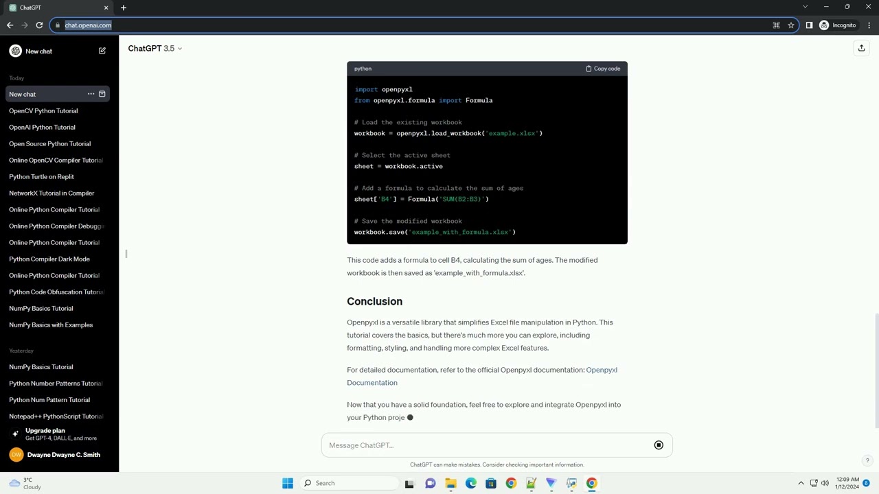 openpyxl library in python