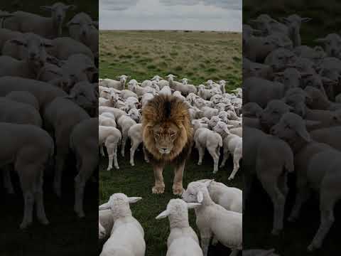 Lion in trouble surrounded by sheep #AI #Sora #OpenAI