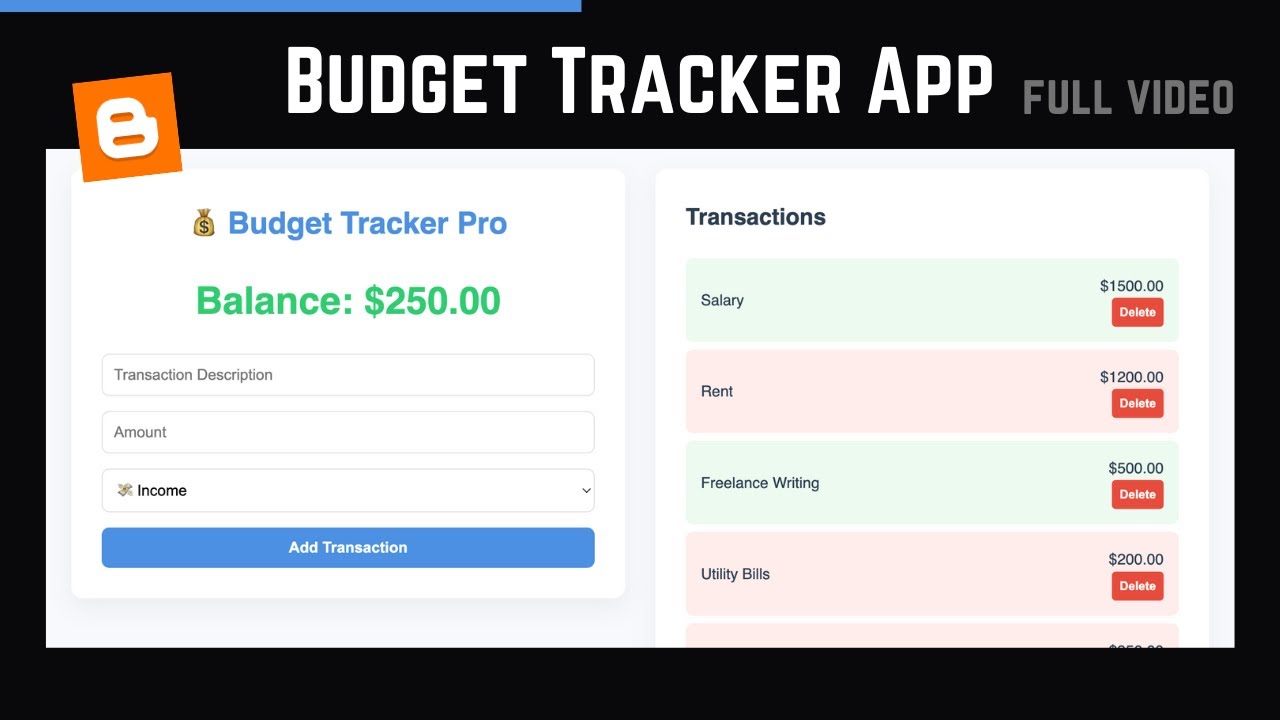 [FULL VIDEO] Build A Budget Tracker App Using HTML, CSS & JavaScript