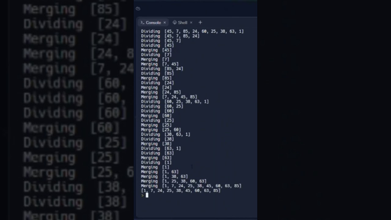 #32  Merge Sort Algorithm #100daysofcode with #python #100 #shots