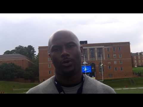 Samford cornerbacks coach Sam Shade after practice, Aug. 9, 2013