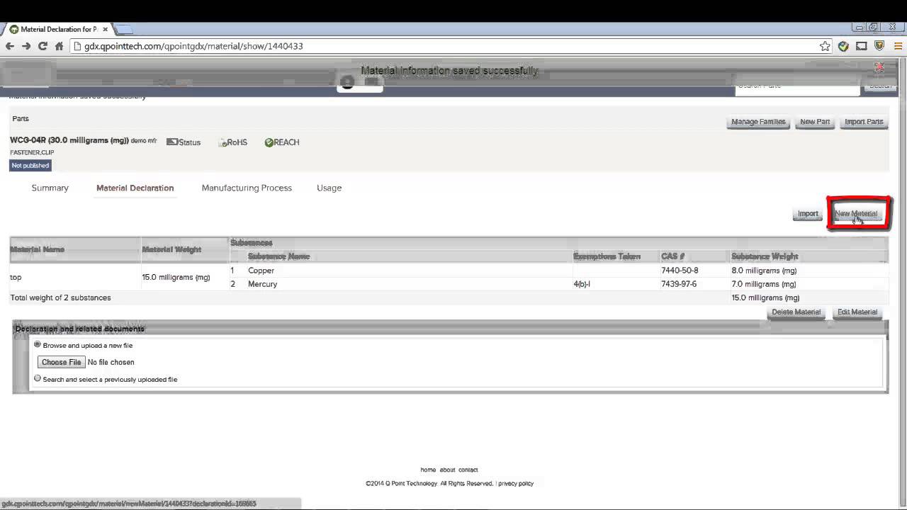 Green Data Exchange Tutorial - Entering Full Material Disclosure