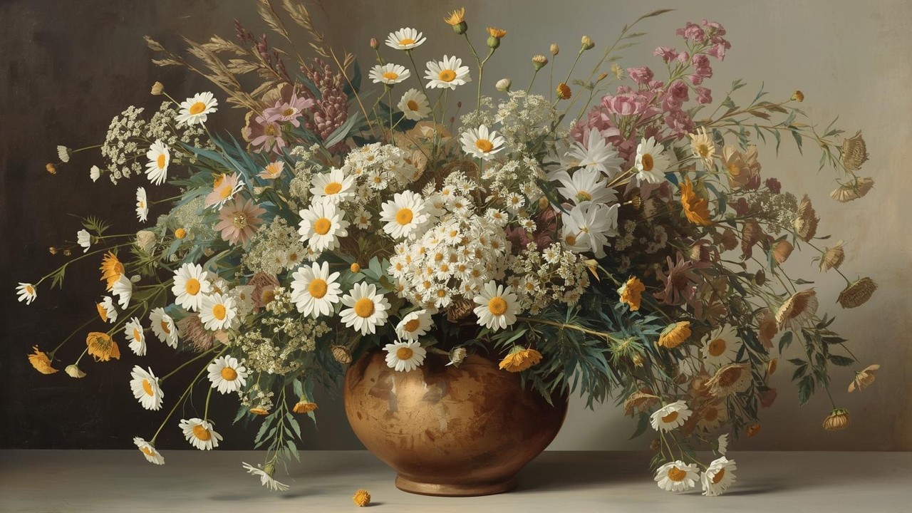 Rustic Wildflower Bouquet Floral Botanical Vintage Painting | Frame TV Art | 2-Hour Screensaver