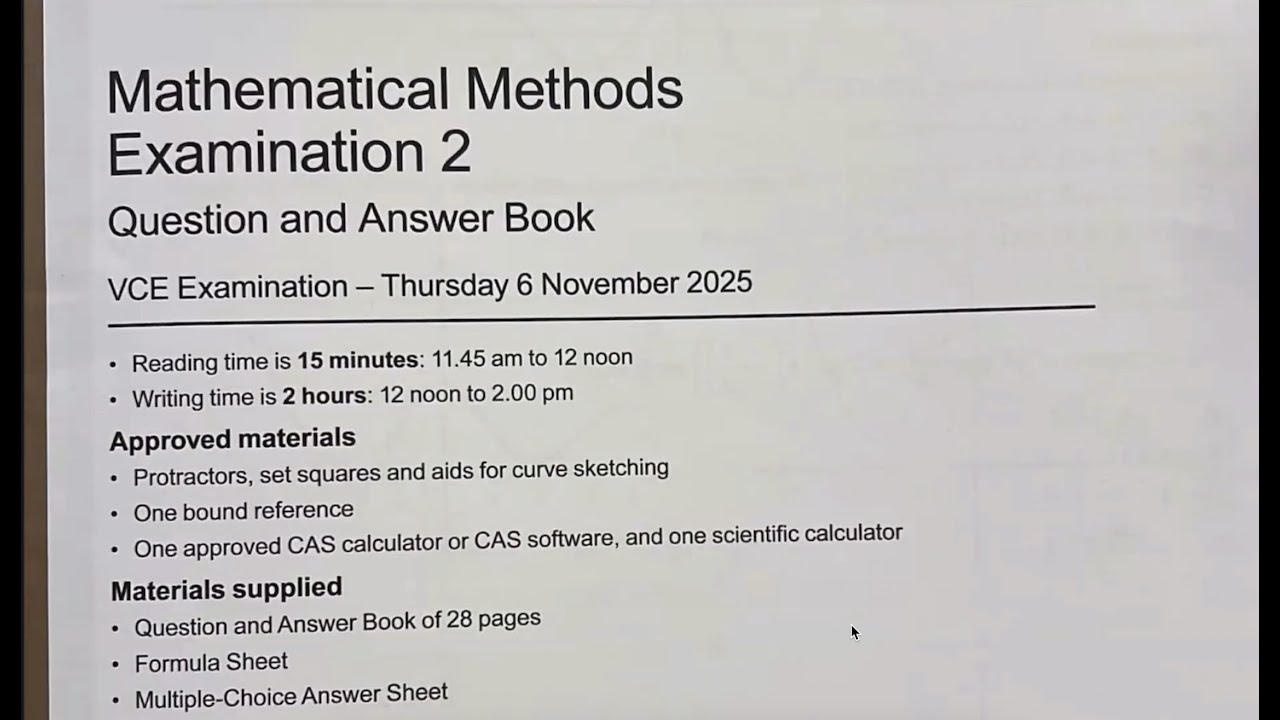 2025 VCE METHODS EXAM 2 SUGGESTED SOLUTIONS (read comments)