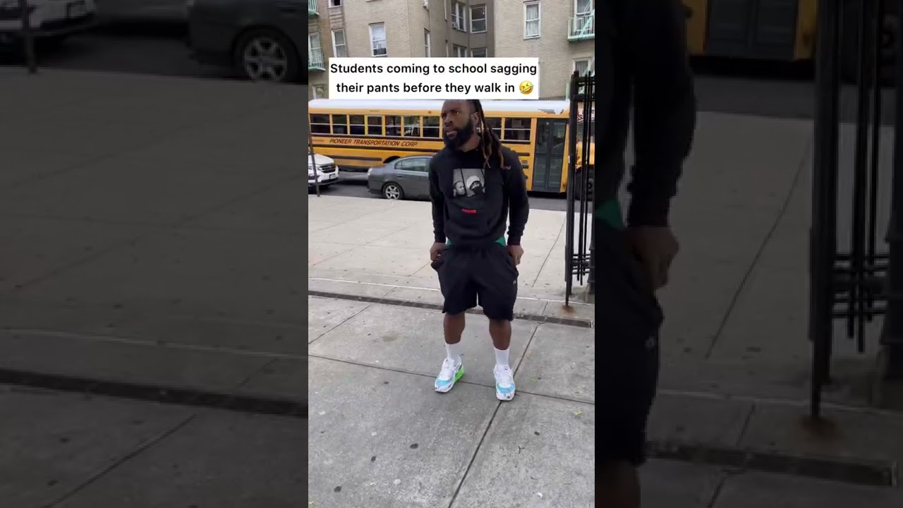 Students sagging their pants before going into the school building 🤣