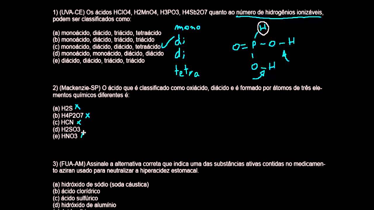 Princípios de Química Inorgânica: Ácidos, bases e sais - Lista resolvida (1)