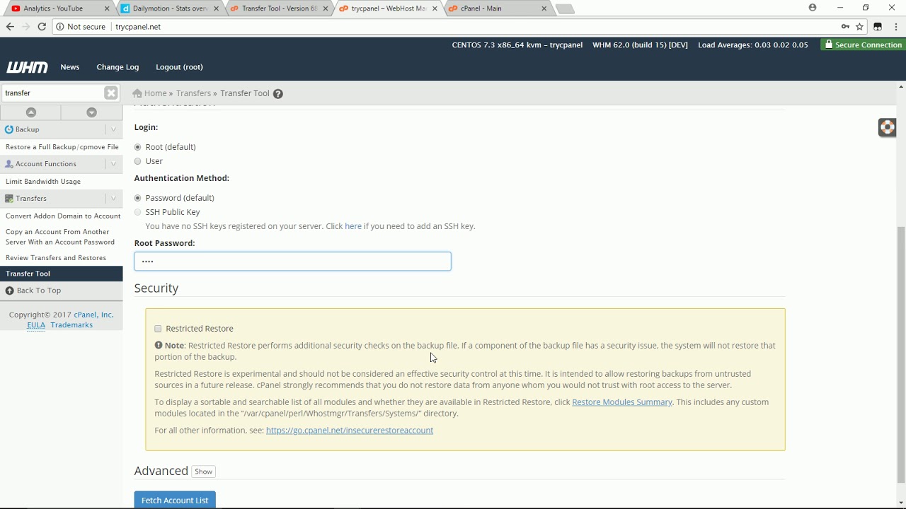 WHM Transfer Tool - Migrate Servers with cPanel