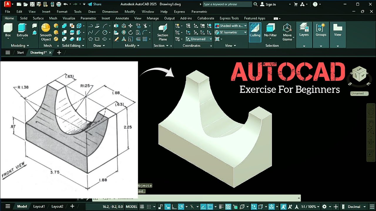AutoCad Exercise #6 - For Beginners #autocad #tutorial