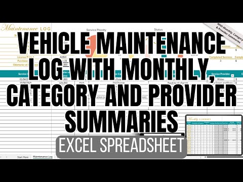 Vehicle Maintenance Log Excel Spreadsheet with Monthly, Category and Provider Summaries