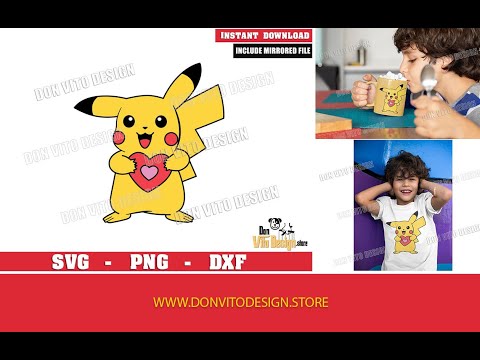 Pikachu holding Valentine Heart SVG File for Cricut Silhouette Download Pokemon Valentines Cut Image