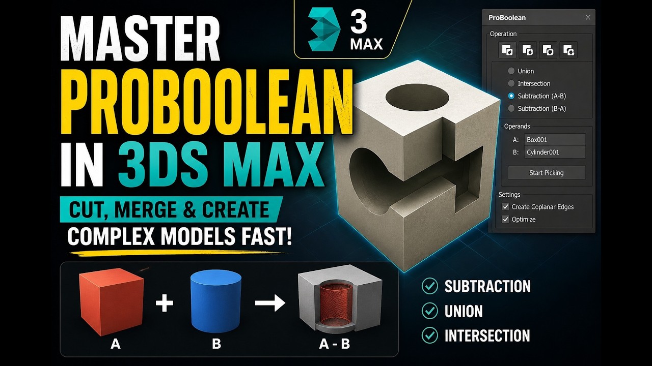 Master ProBoolean Tool in 3ds Max | Cut, Merge & Create Complex Models Fast