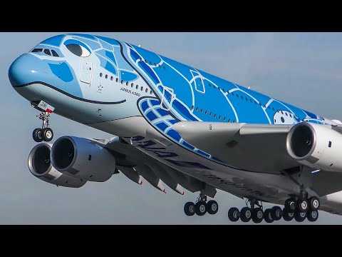 60 MINUTES PURE AVIATION - 4 ENGINE PLANES only - Airbus A380, Boeing 747, A340 ... (4K)