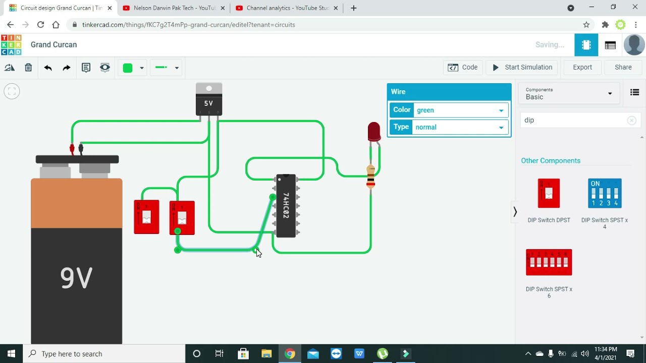 NOR gate in tinkercad | NOR gate circuit in tinkercad | simulation of NOR gate circuit in tinkercad