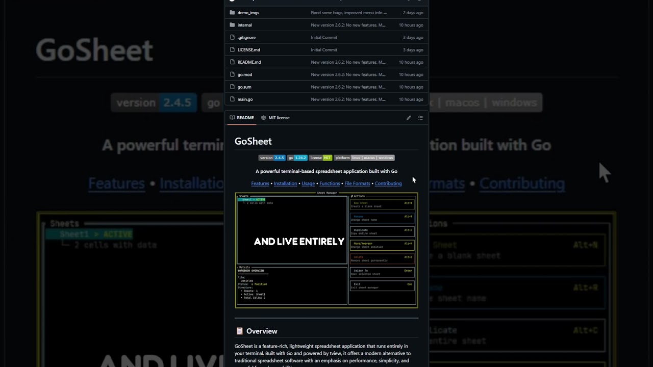 GoSheet: a terminal-based spreadsheet application built with Go  #github #excel