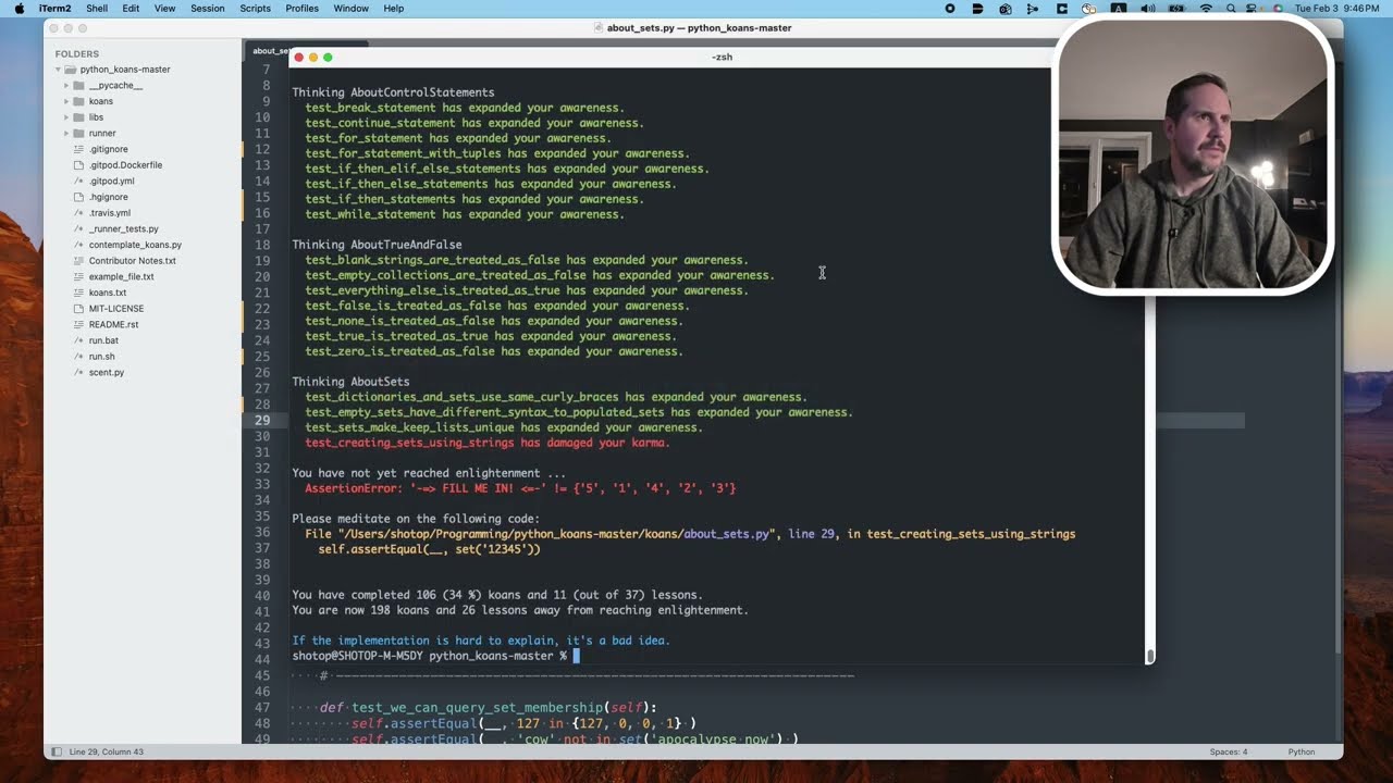 Live Coding Python Koans - Episode 9