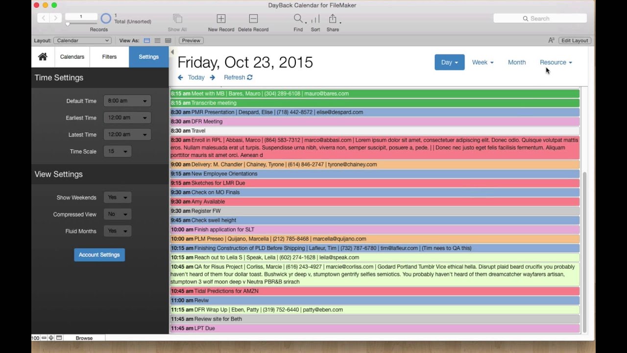 Grid View in DayBack Calendar for FileMaker