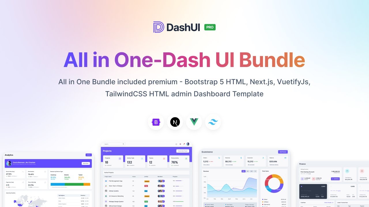 Dash UI Bundle With Bootstrap 5, Nextjs, Vuetify.js - Vue.js, and TailwindCSS HTML | Admin Dashboard
