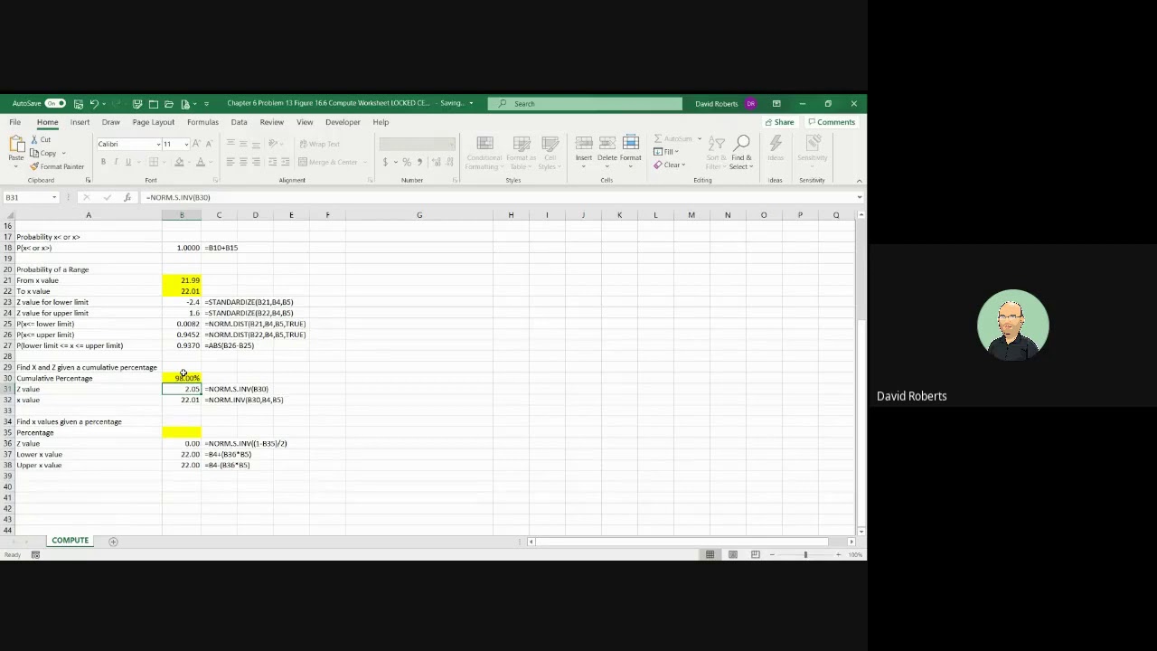 Chapter 6 Problem 13 Excel