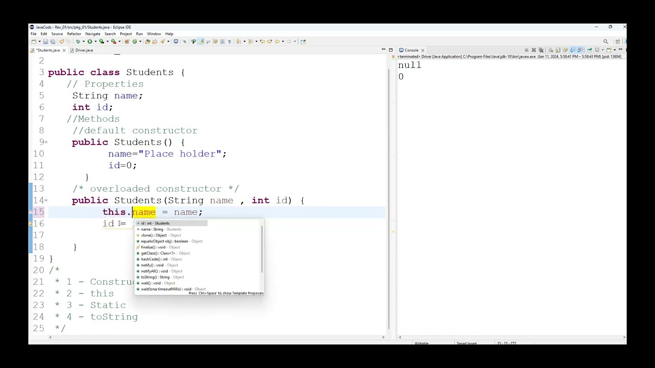 Java Essentials: Constructors, 'this', Static, & toString Explained!