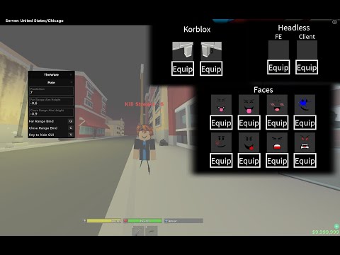 Roblox da hood lock script, headless and korblox showcase | Видео