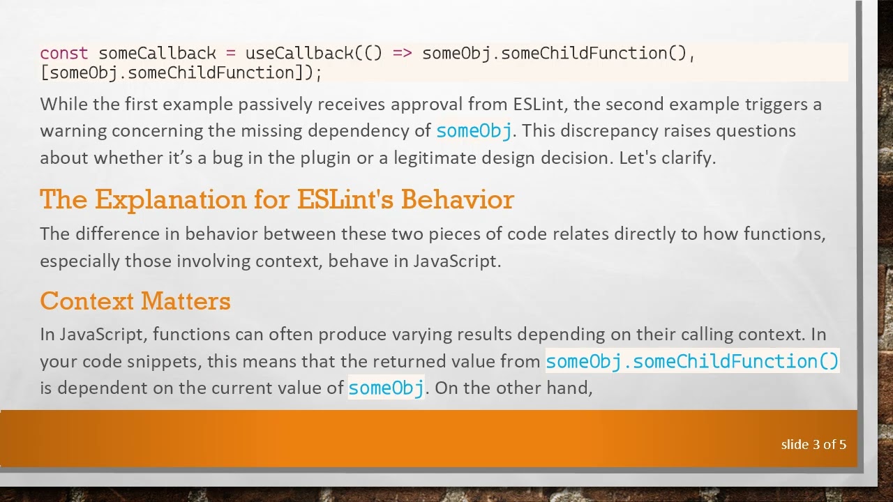 Understanding eslint-plugin-react-hooks Warnings: Dependencies and Context in React