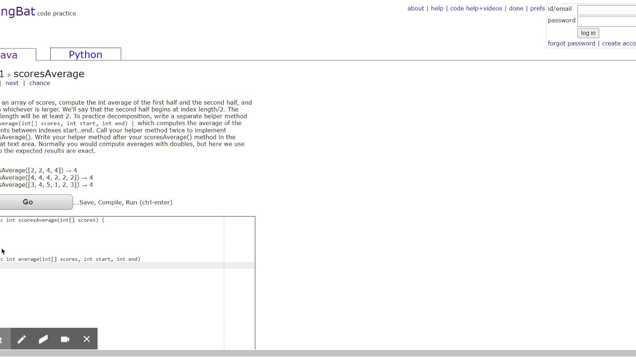CodingBat Java AP-1 scoresAverage