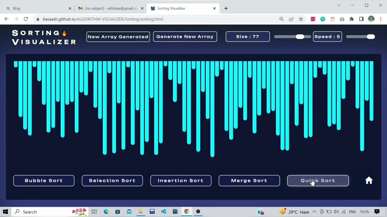 Algorithm Visualizer | HTML | CSS | JavaScript | Placement Project 2