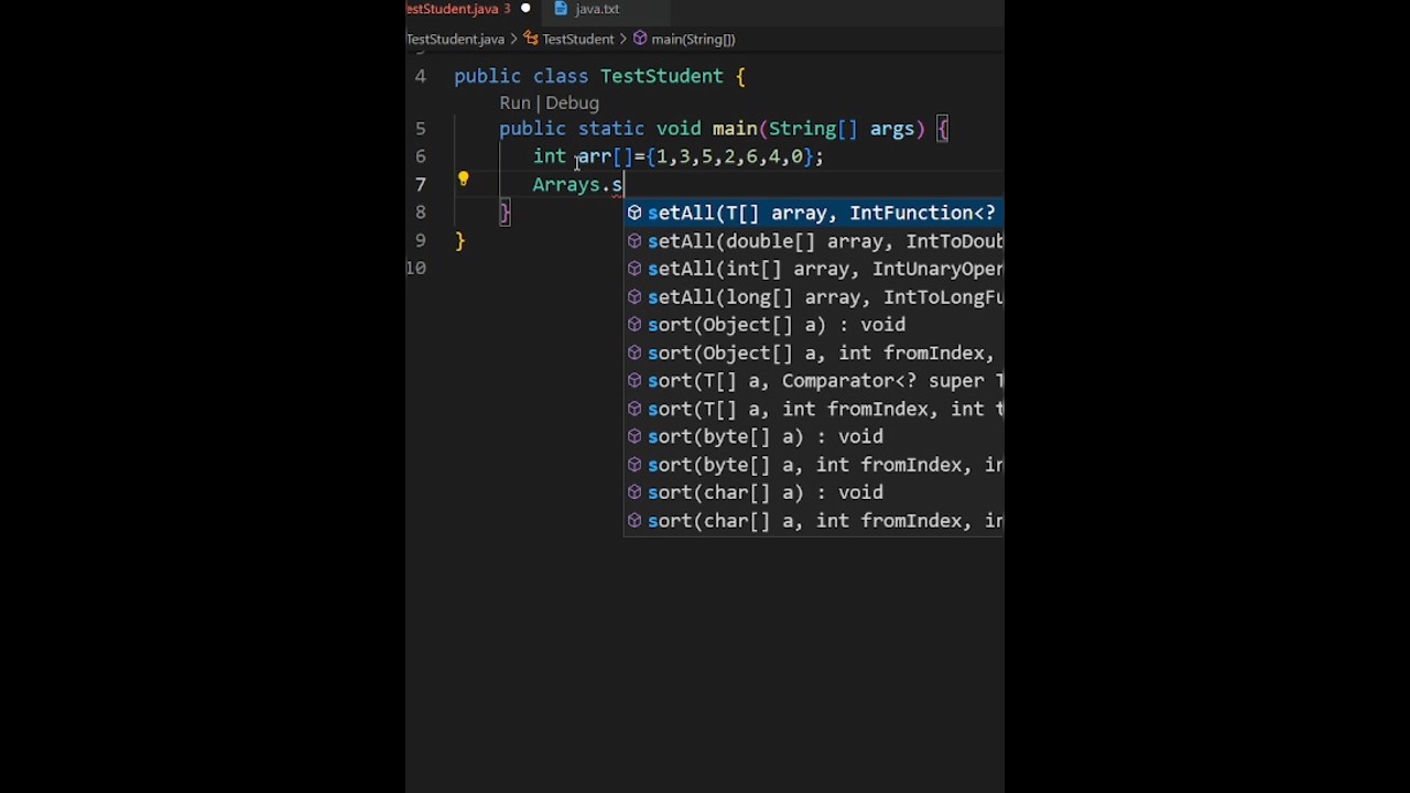 sort an array in one line #coding #programming #java #shorts #shortvideo