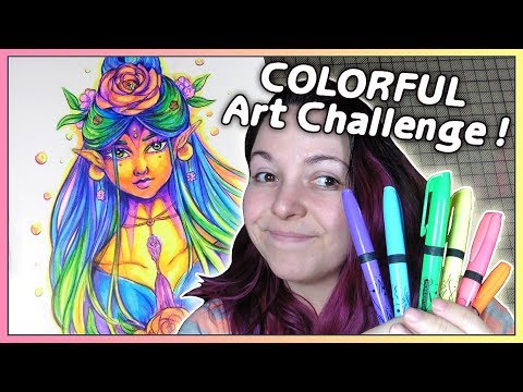 Drawing with HIGHTLIGHTERS ?! ♦ EPIC colorful Art with OFFICE SUPPLIES ♦ by Sakuems