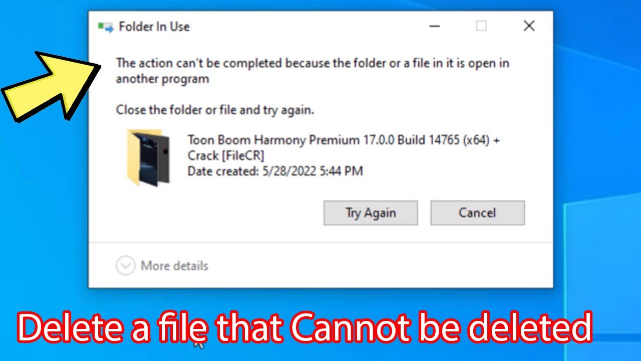 The action cannot be completed because the file is open in another program