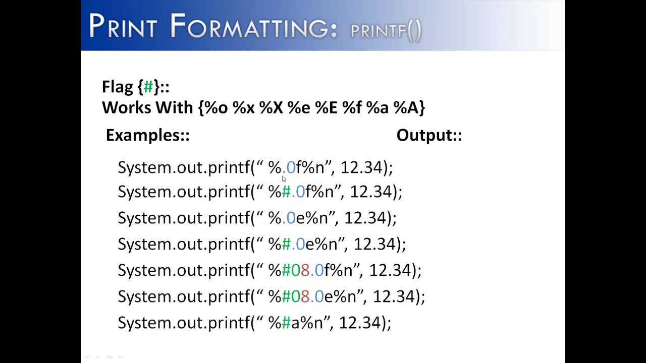 Print Formatting Part 11: printf() Flag # (Java)