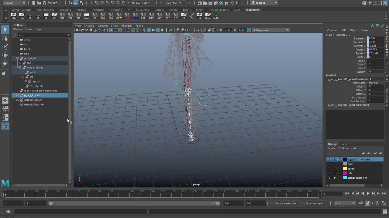 Creating the Pole Vector Constraint for the Knee