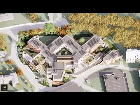 Aerial overview and routes of the new northwest hospital.