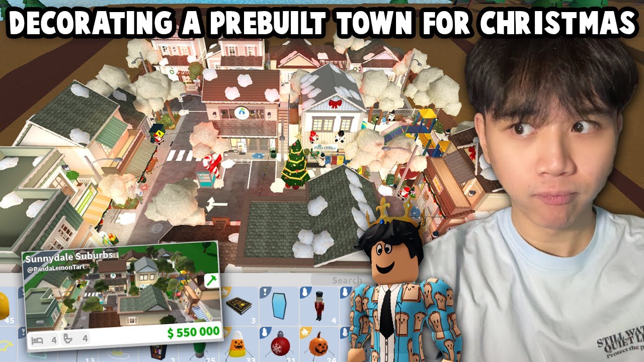 DECORATING A  BLOXBURG PREBUILT TOWN EARLY FOR CHRISTMAS... so festive