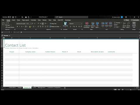 Home Renovation Planning Spreadsheet Tutorial
