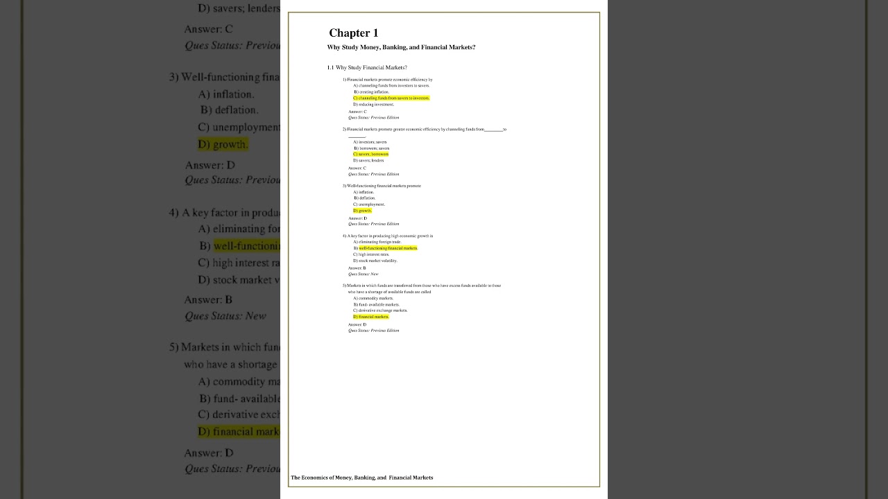 Test Bank For The Economics of Money, Banking, and Financial Markets Winter