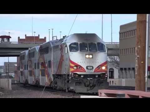 NMRX NEW MEXICO RAIL RUNNER TRAIN 101 ARRIVING TO ALBUQUERUQUE DOWNTOWN