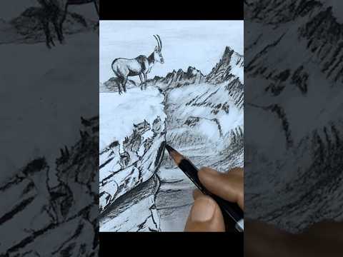 Beautiful Landscape drawing with Pencil | snowy nature Pencil Sketch |#shortsfeed #art