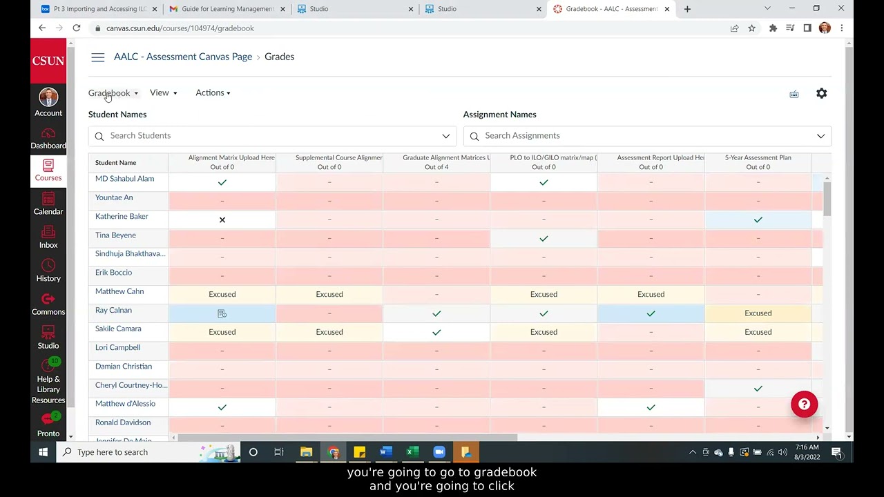 Accessing the Learning Mastery Gradebook