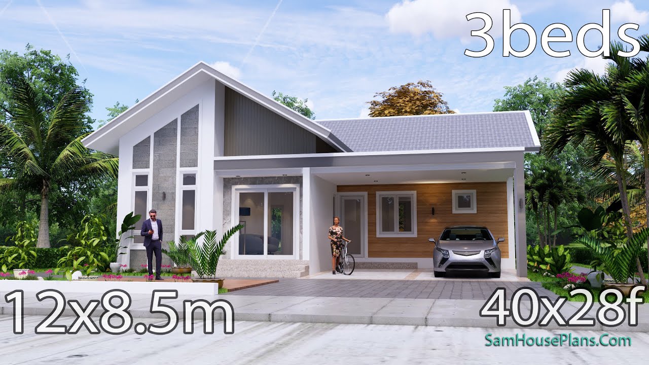 3 Bedrooms House Plan 12x8.5 Meter 2 Bathrooms